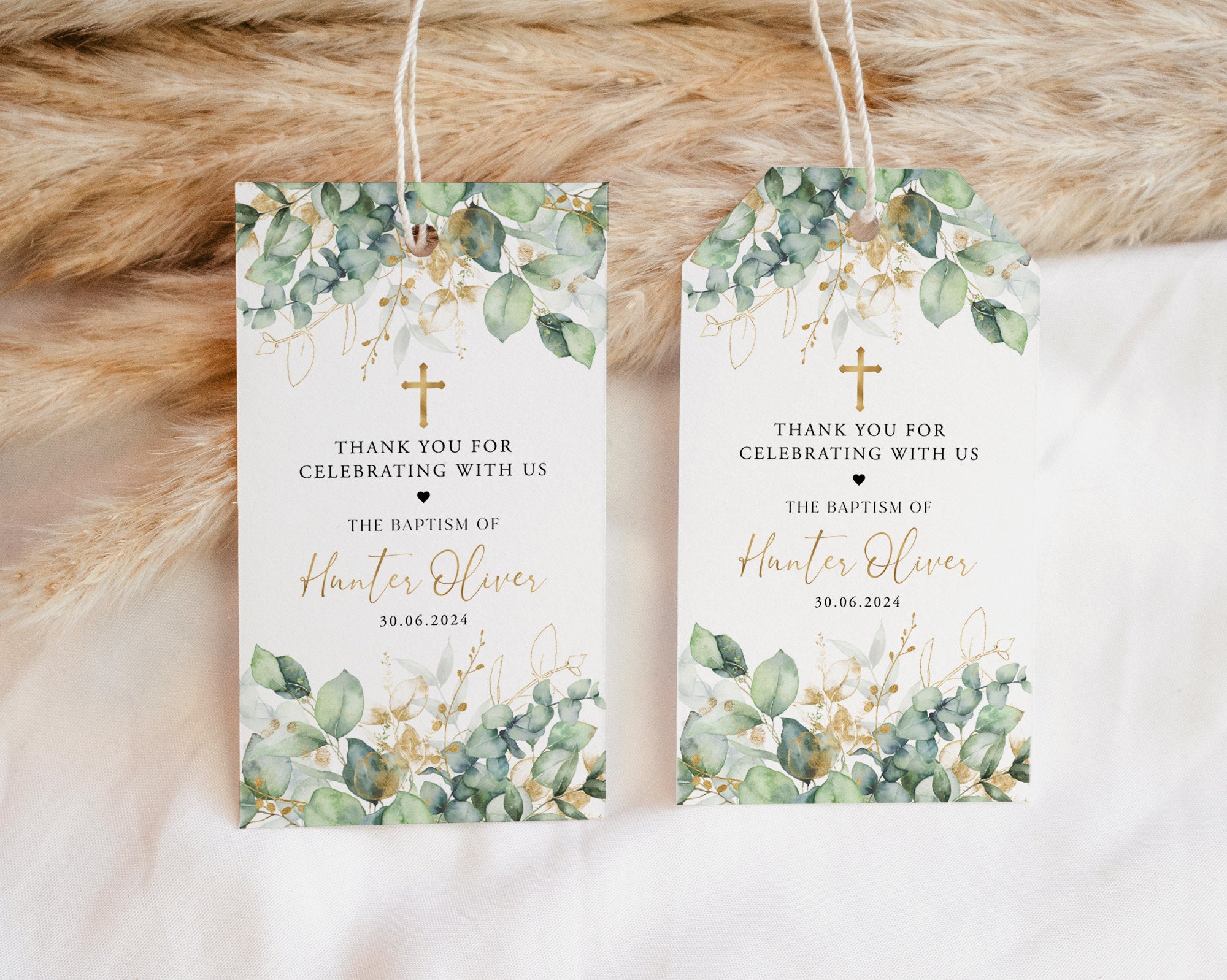 Baptism Favour Tags, Editable Tags, Christening Favor Tags, Greenery ...