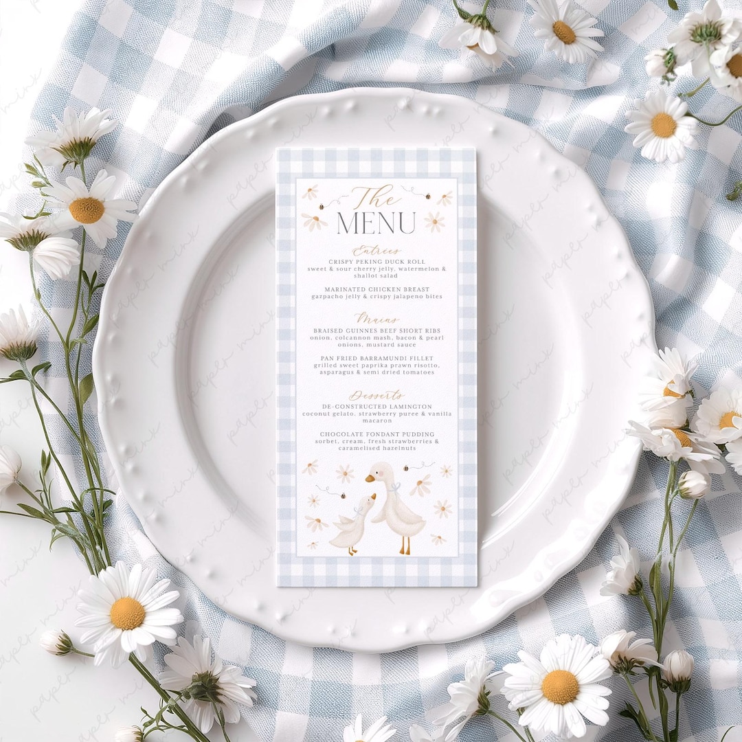 Silly Goose Menu Template, Printable Blue Goose Baby Shower Menu ...