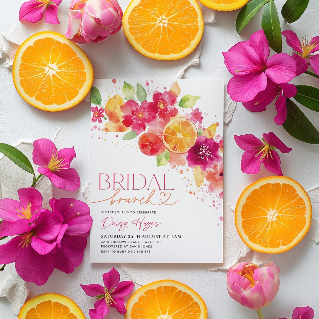 Citrus Bridal Brunch Invitation Template, Orange Bridal Shower, Bright ...