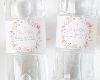 Editable Baby in Bloom Water Bottle Label, Printable Floral Baby Shower ...