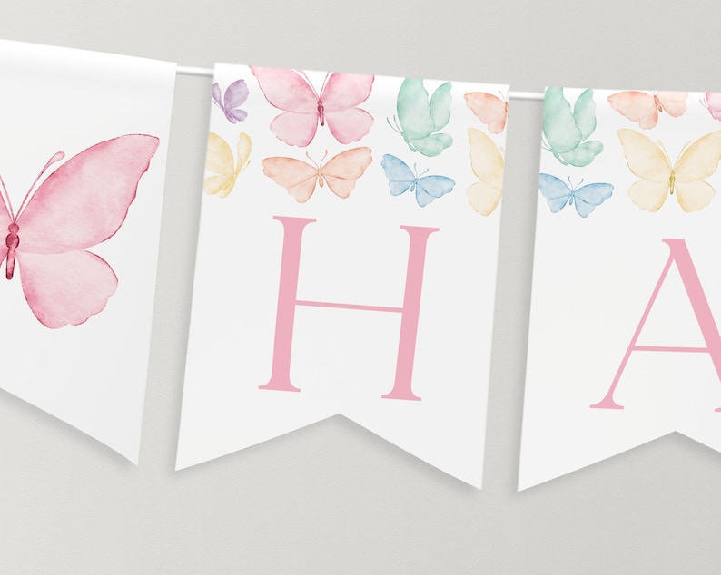 Rainbow Butterfly Birthday Banner, Happy Birthday Banner Printable, 1st ...