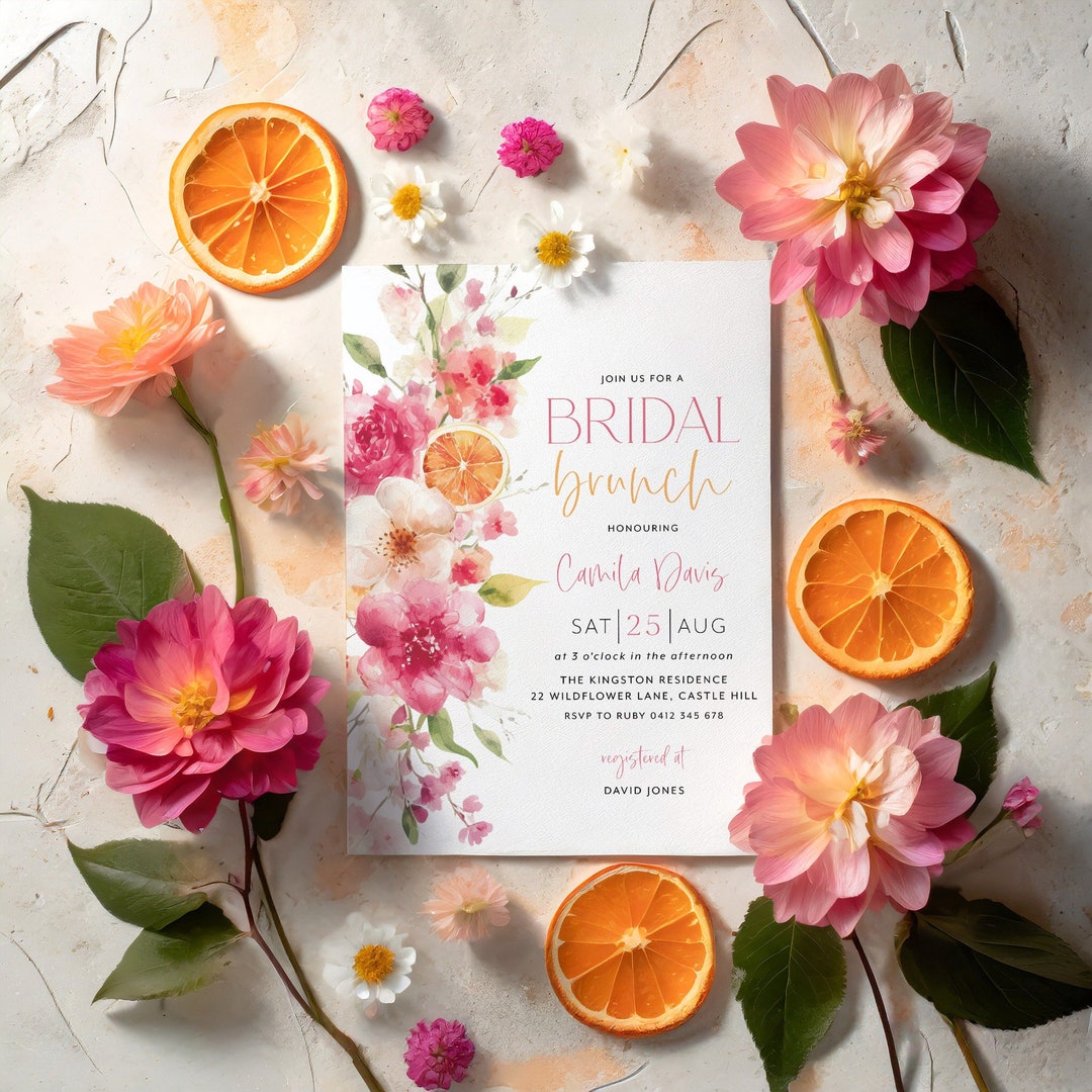 Citrus Bridal Brunch Invitation, Lemon Bridal Shower, Bright Floral ...