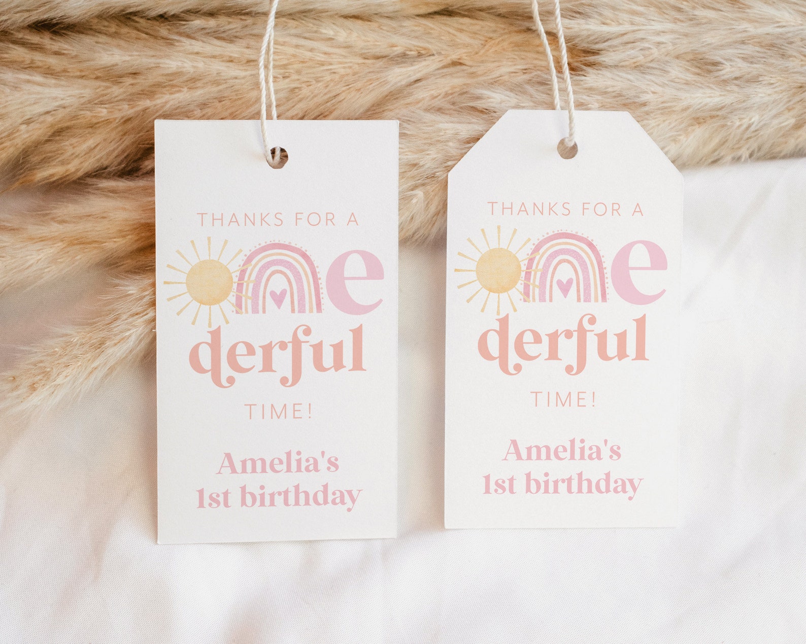 Rainbow 1st Birthday Favor Tags: Editable Thank You Gift Tags ...