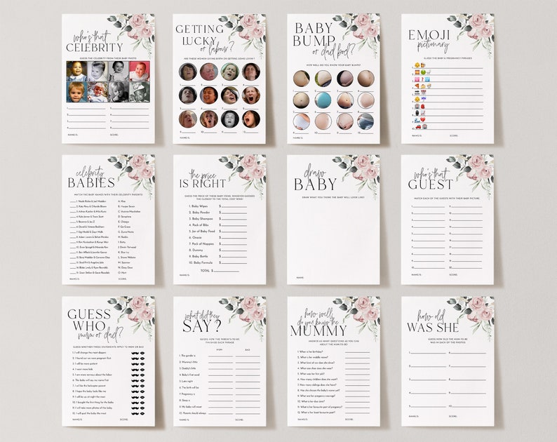Baby Shower Games Pink Floral Pink Baby Shower Editable - Etsy