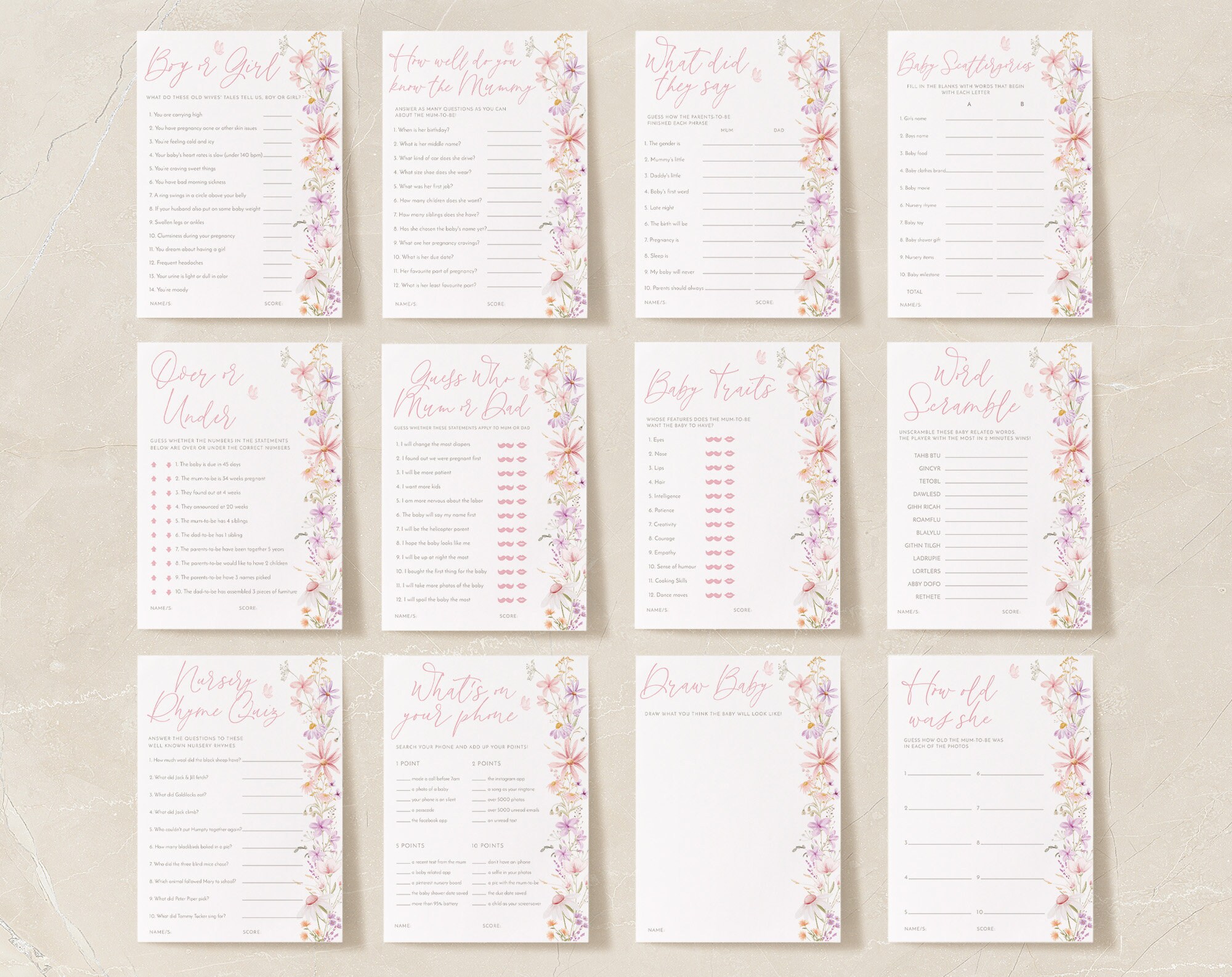 Wildflower Baby Shower Games, Baby in Bloom Games, Floral Baby Shower ...