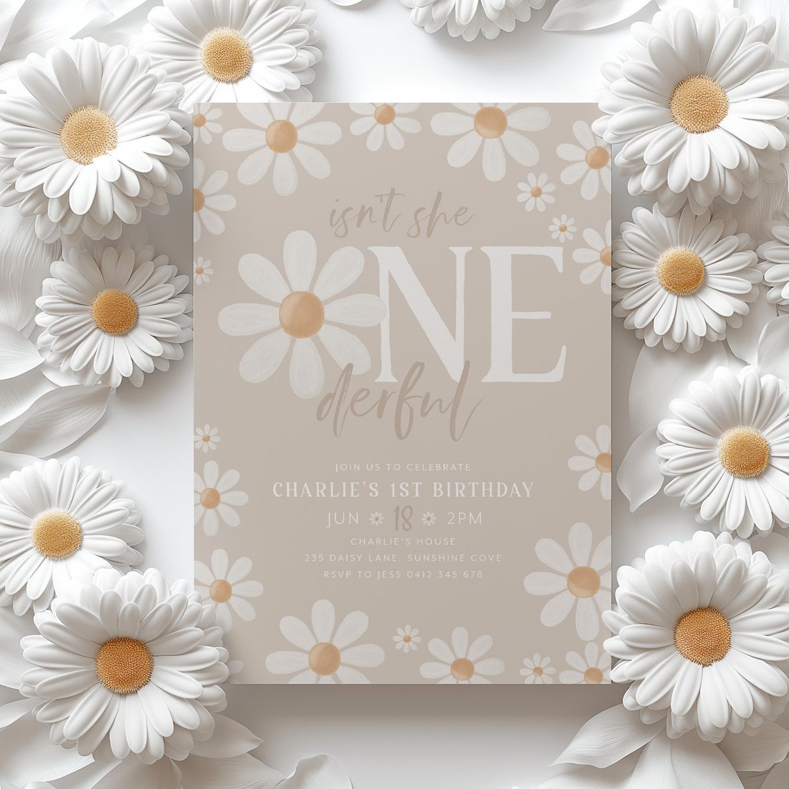 Daisy Birthday Invitation, Onederful Daisy 1st Birthday Invite, 1st ...