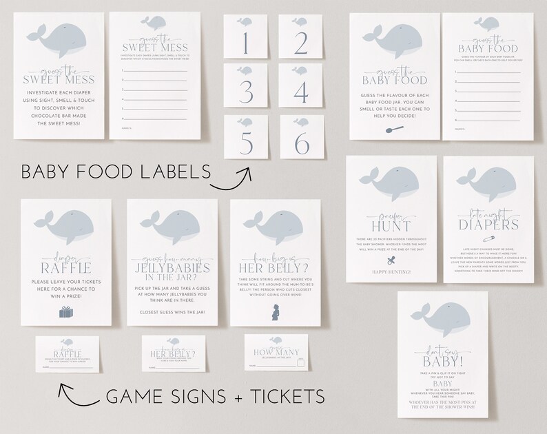 Whale Baby Shower Games, Editable Baby Shower Games, Printable Game ...