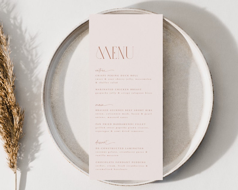 Neutral Menu Template Printable Bridal Shower Menu - Etsy