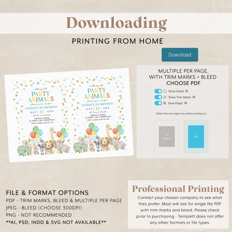 Party Animals Birthday Invitation, Safari Birthday Party Invitation ...