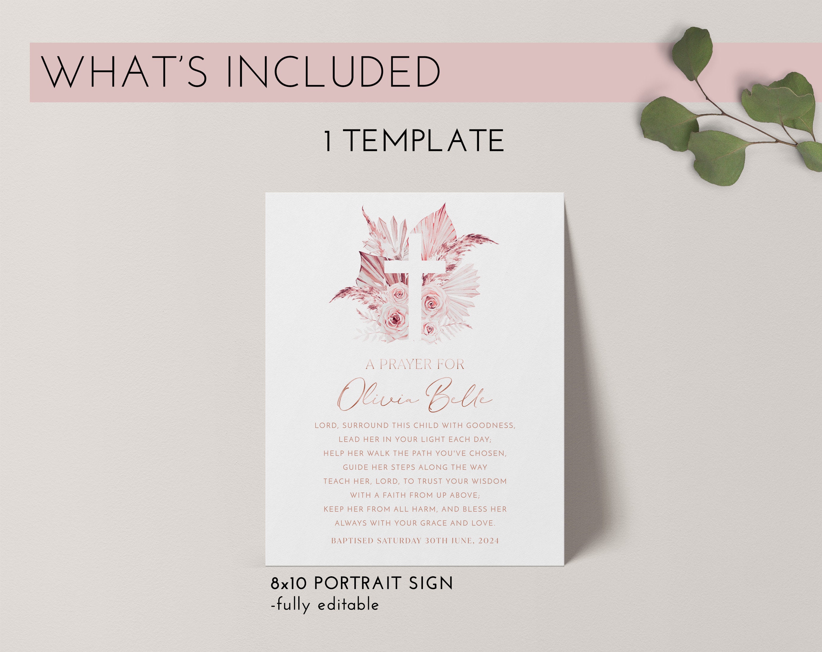 Baptism Prayer Sign 8x10, Pink Rose Gold Baptism Prayer Sign ...