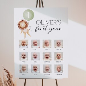 First Birthday Photo Board Printable Wild One Lion, 1st Birthday ...