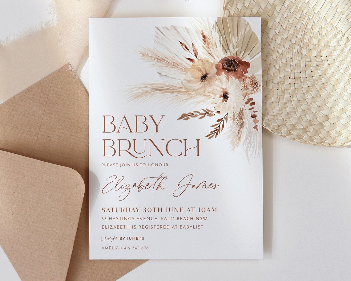 Boho Baby Shower Invitation, Boho Floral Baby Shower Brunch, Gender ...
