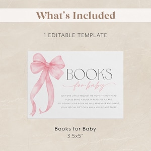 Pink Bow Books for Baby Card Printable, Baby Shower Book Request Card ...