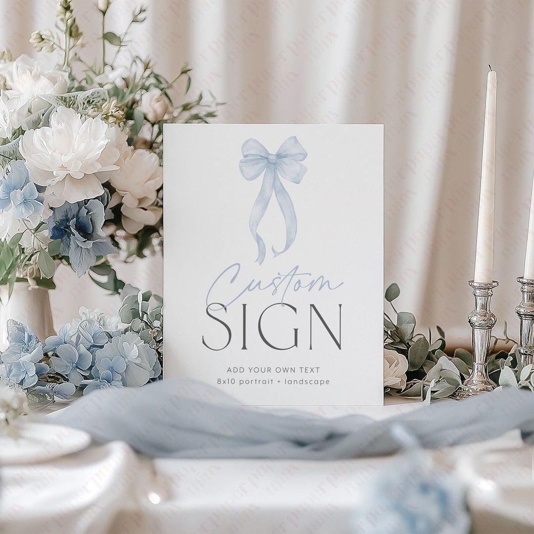 Blue Bow Baby Shower Signs, Blue Bow Baby Editable Signs, 8x10 Custom ...