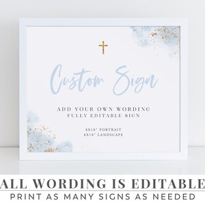 Editable Sign, 8x10, Blue and Gold Signs, Christening Signs, Baptism ...