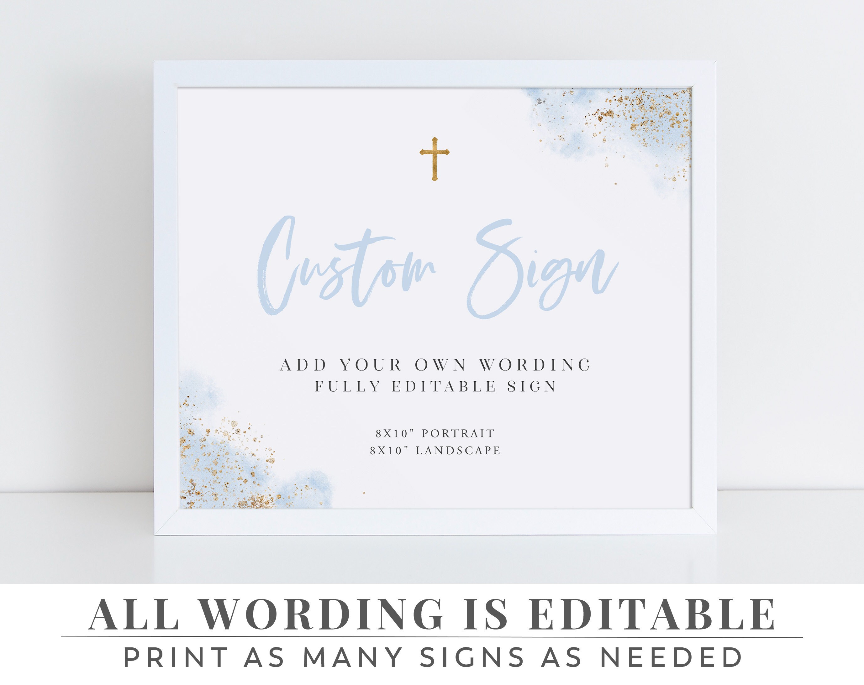 Editable Sign 8x10 Blue and Gold Signs Christening Signs | Etsy
