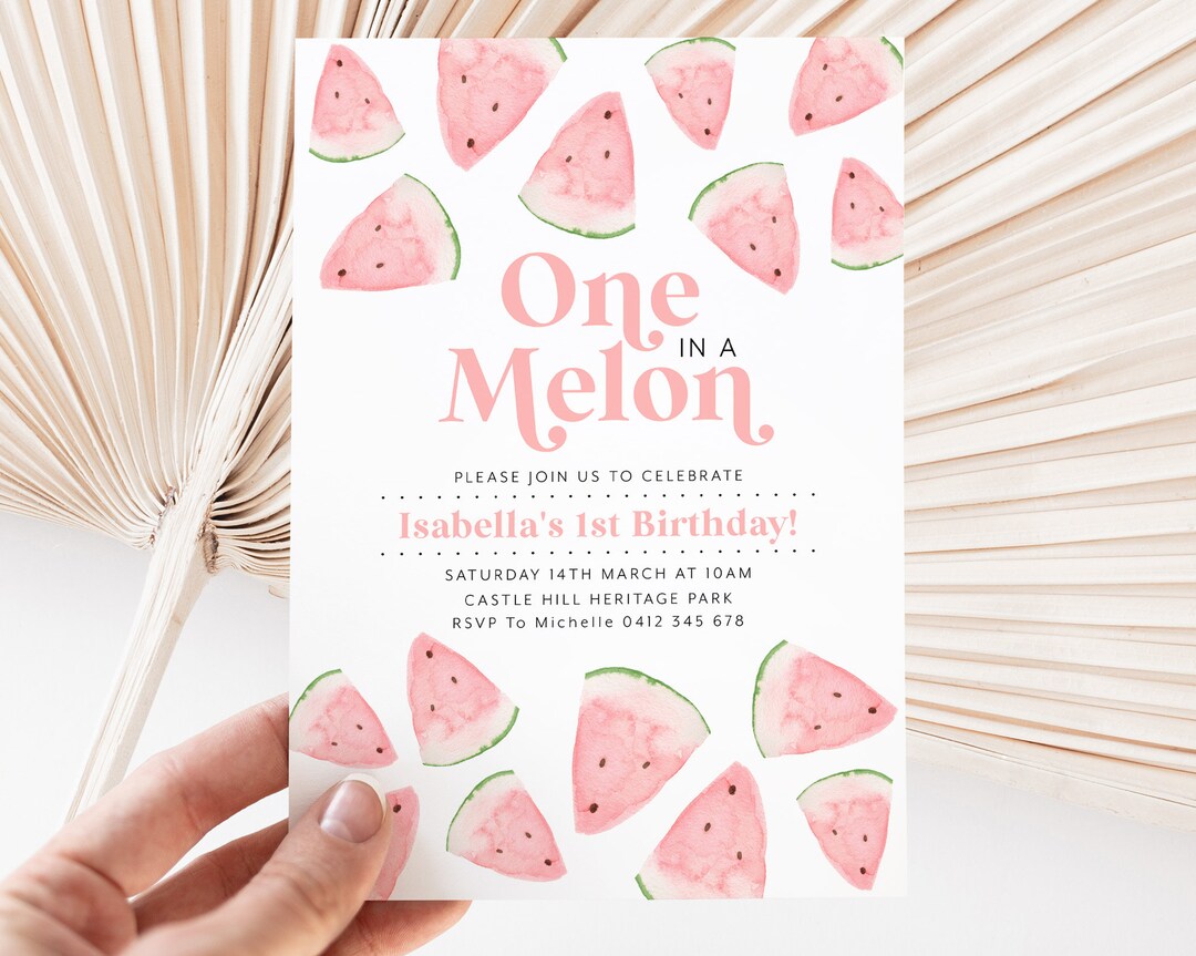 One in a Melon First Birthday Invitation Template, Watermelon Birthday ...