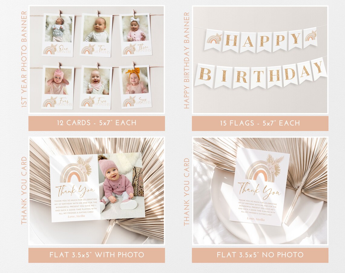 Boho Rainbow Birthday Invitation Bundle Rainbow First - Etsy