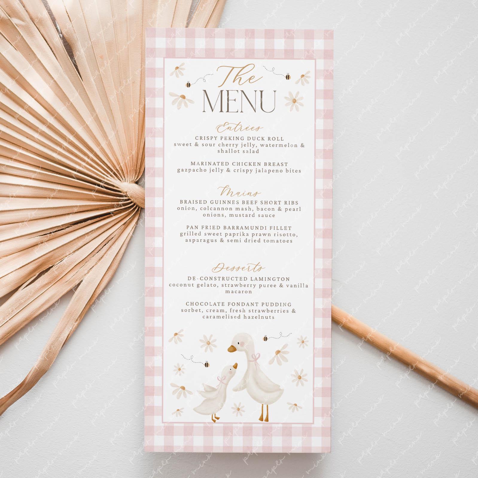 Pink Goose Baby Shower Menu Template: Editable Printable (4x9 & DL ...