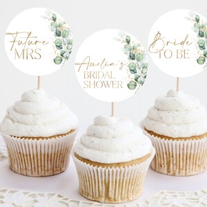 Greenery Cupcake Toppers, Bridal Shower Cupcake Toppers, Printable ...