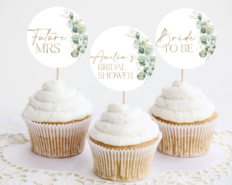 Greenery Cupcake Toppers, Bridal Shower Cupcake Toppers, Printable ...