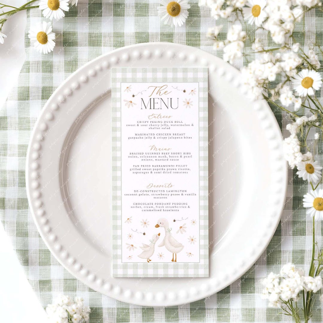 Silly Goose Menu Template, Printable Sage Green Goose Baby Shower Menu ...