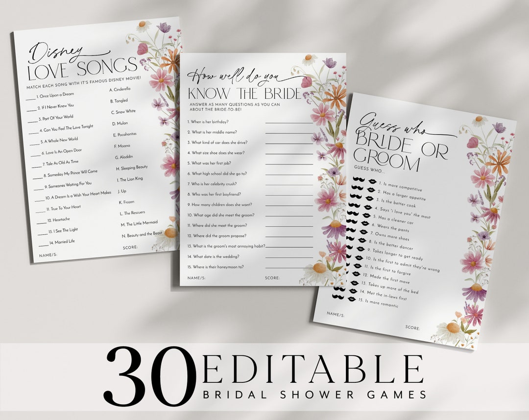 Wildflower Bridal Shower Games, Pink Flower Bridal Shower Editable ...