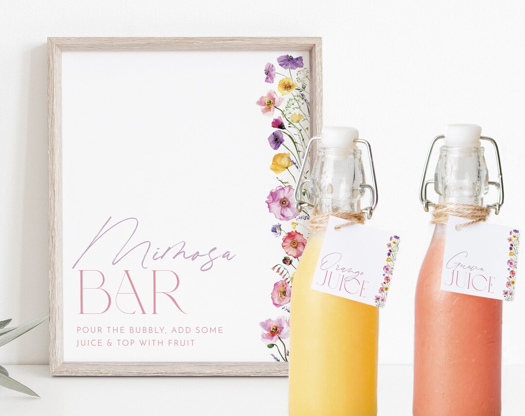 Mimosa Bar Sign, Floral Mimosa Sign, Bridal Shower Mimosa Bar Sign ...