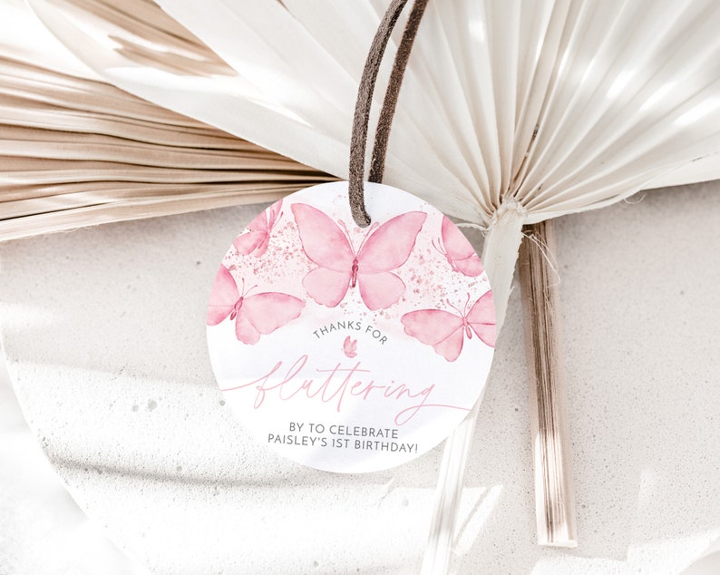 Butterfly Favor Tag, Birthday Thank You Tag, Pink Butterfly Birthday ...