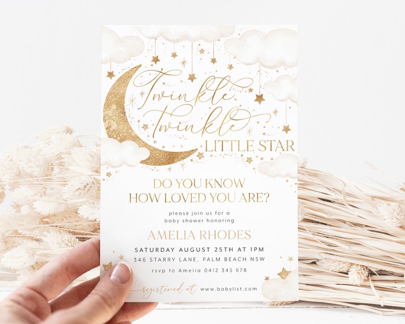 Twinkle Twinkle Little Star Invitation Template, White Clouds Moon and ...