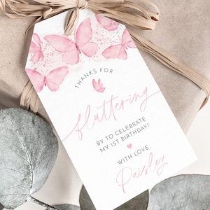 Pink Butterfly Birthday Favor Tag, Thank You, Birthday Favor Tag ...