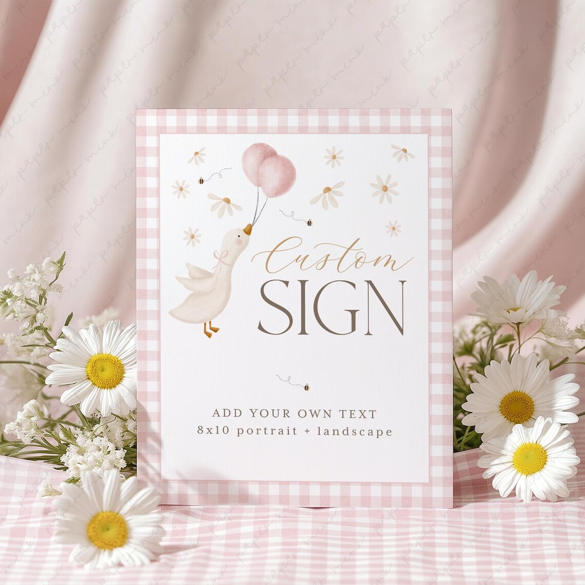 Silly Goose Birthday Sign: Pink Gingham Daisy, Editable 8x10 (canva ...