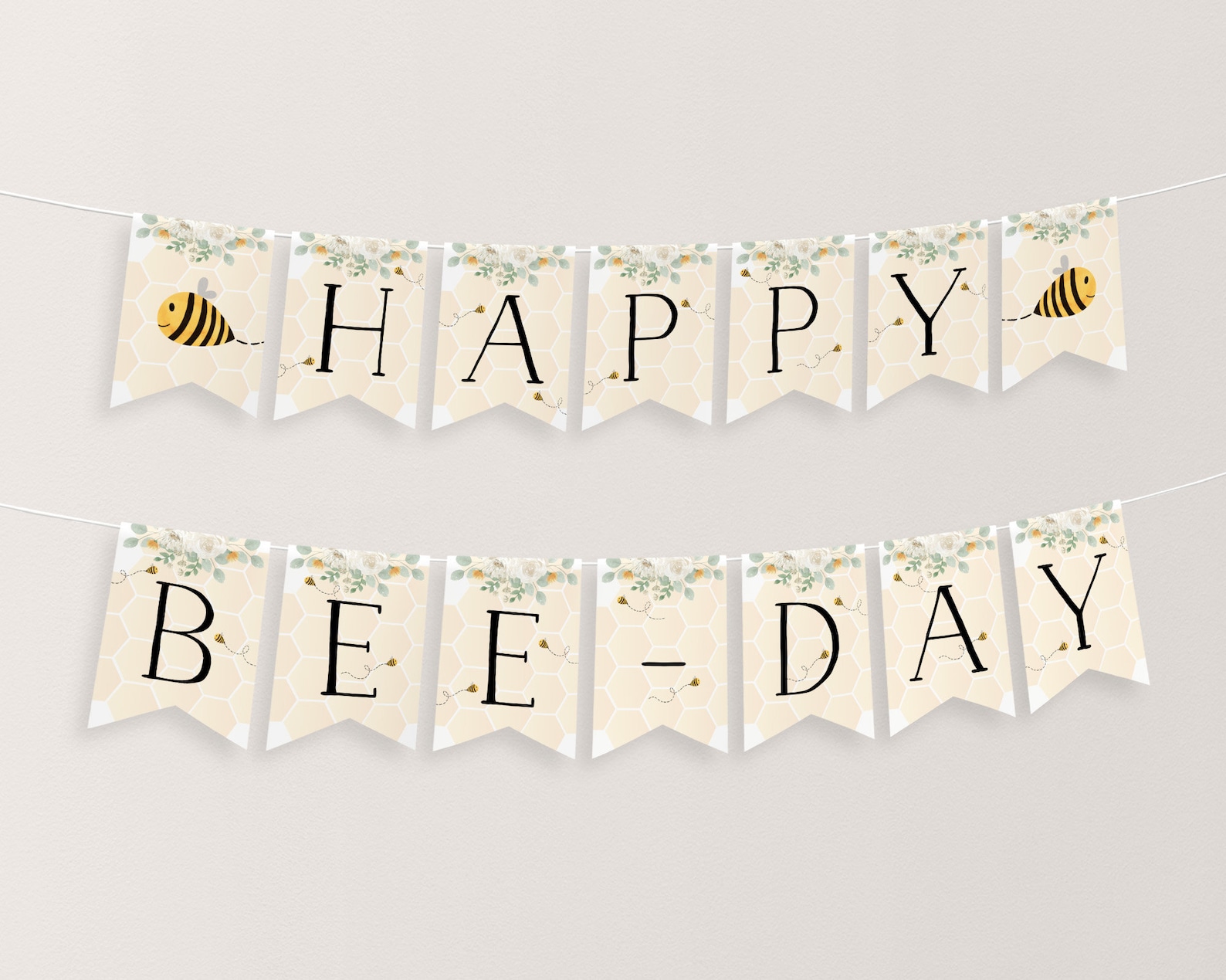 Happy Bee Day Banner Printable, Happy 1st Birthday Banner, Bee First ...