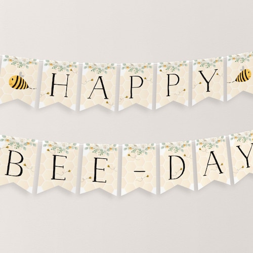 Happy Bee Day Banner Printable Happy 1st Birthday Banner Bee - Etsy