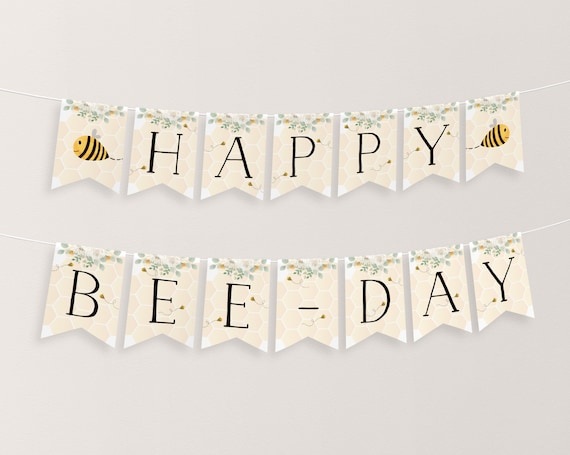 Happy Bee Day Banner Printable Happy 1st Birthday Banner Bee - Etsy ...