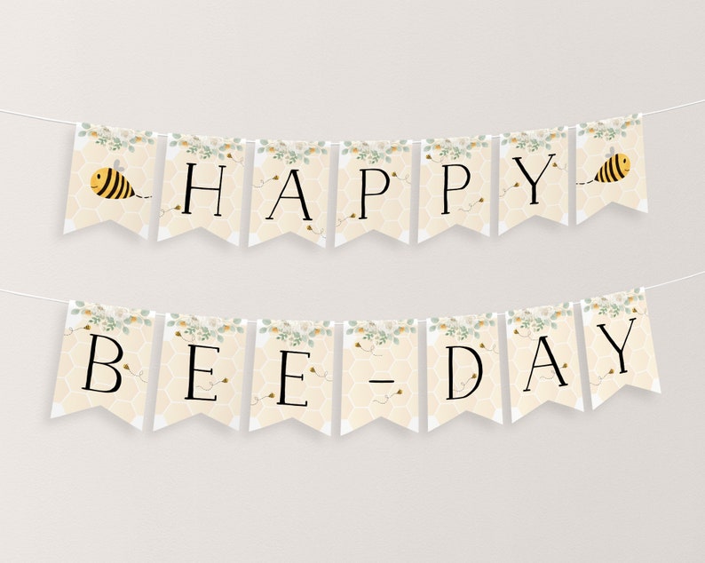 Happy Bee Day Banner Printable, Happy 1st Birthday Banner, Bee First ...