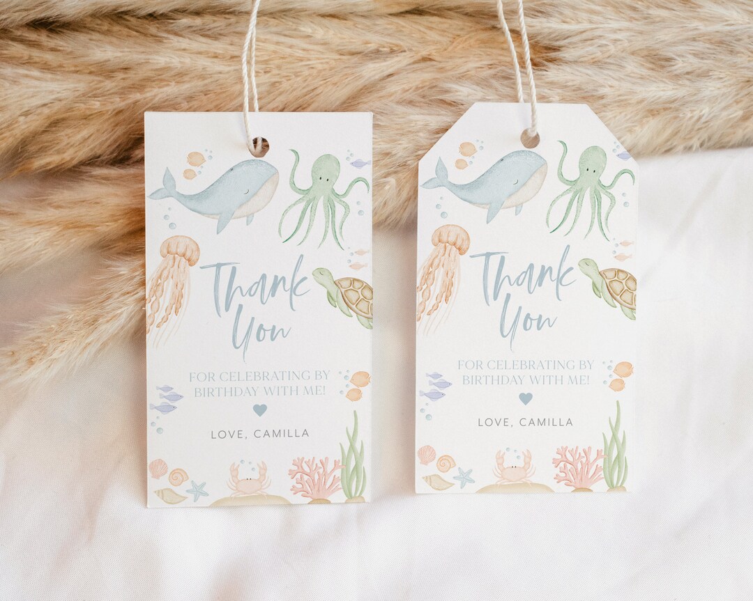 Under the Sea Printable Favor Tags, Ocean Animals Favour Tags, Thank ...