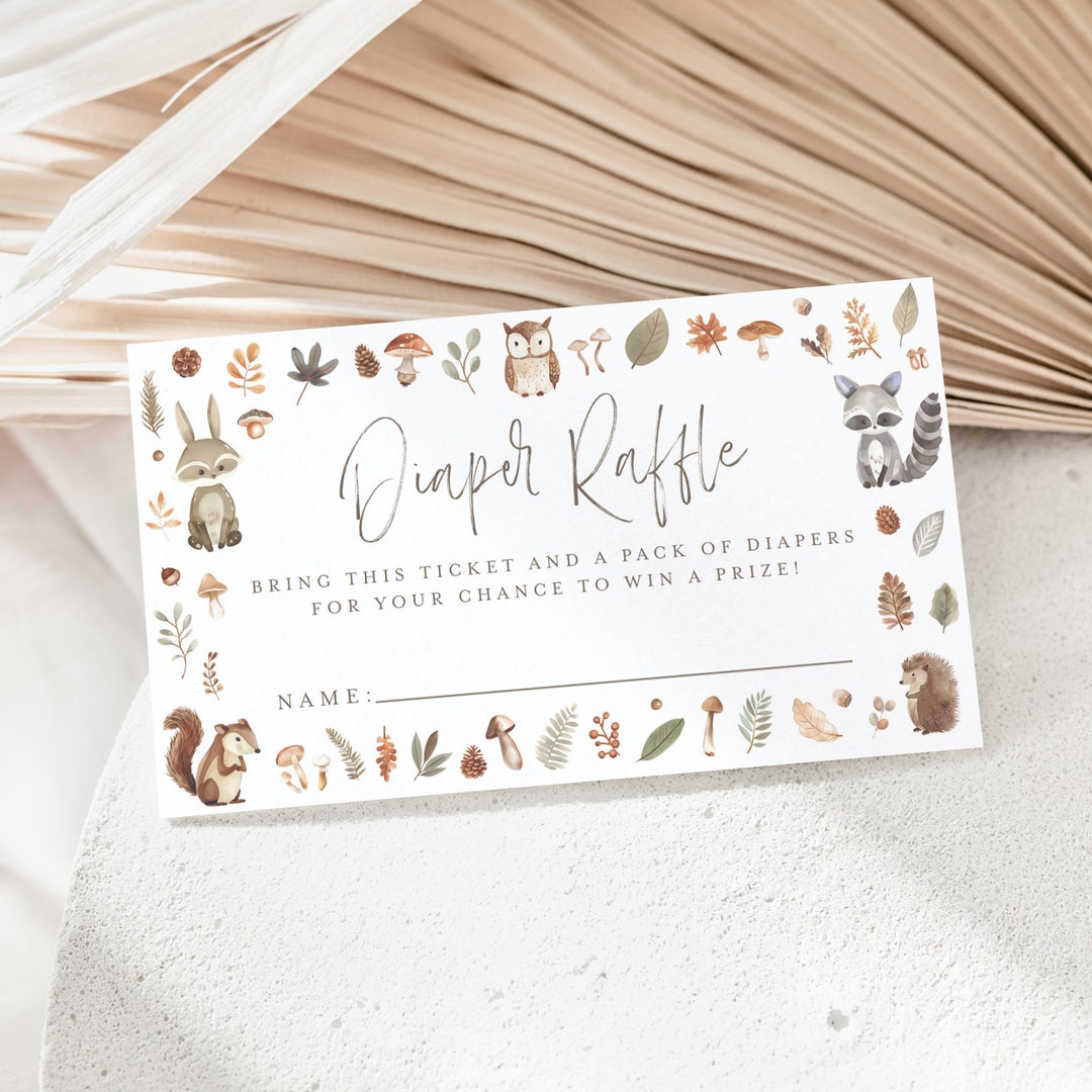 Woodland Diaper Raffle Card, Woodland Baby Shower Diaper Raffle Card ...
