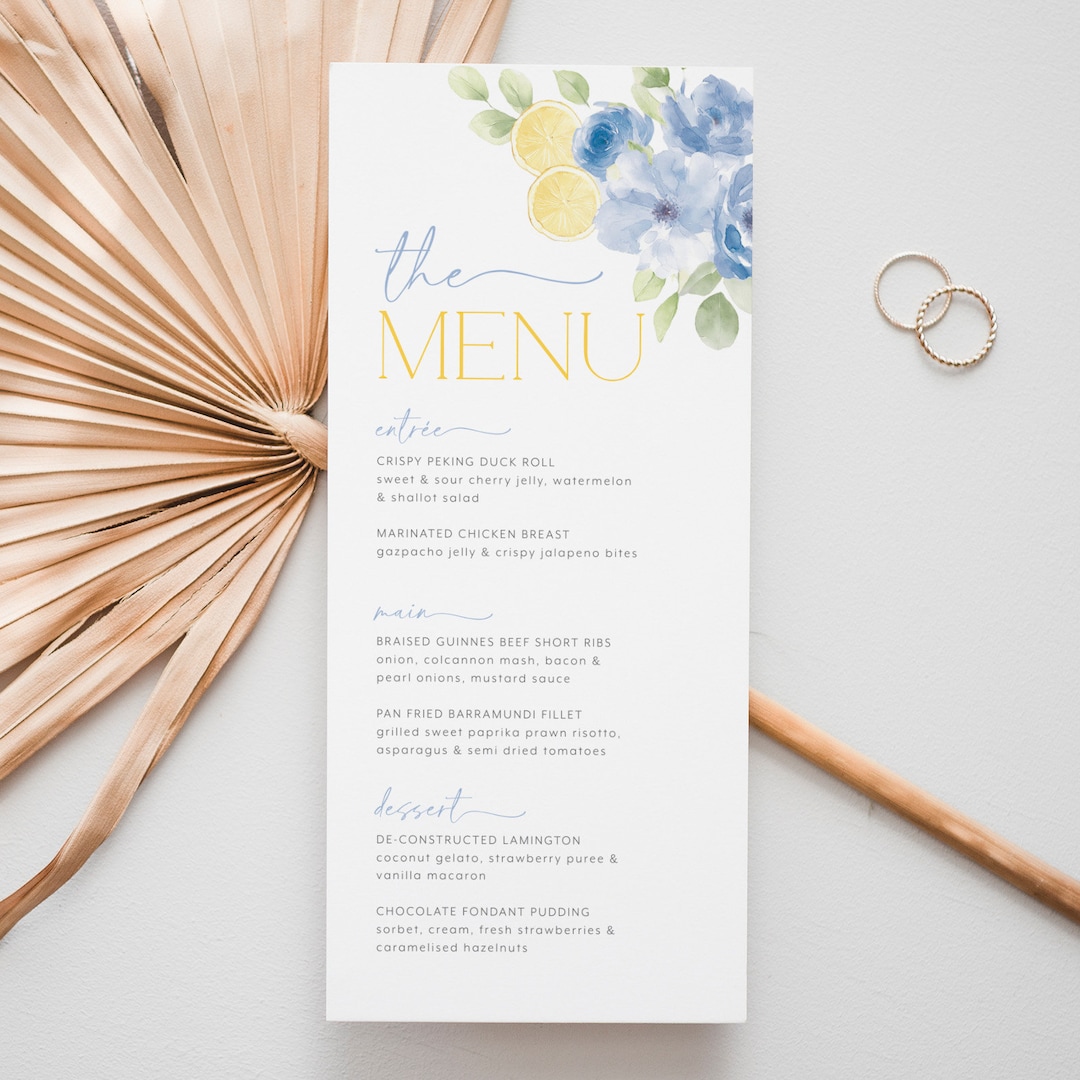 Main Squeeze Menu Template, Printable Bridal Shower Menu, Blue Lemon ...