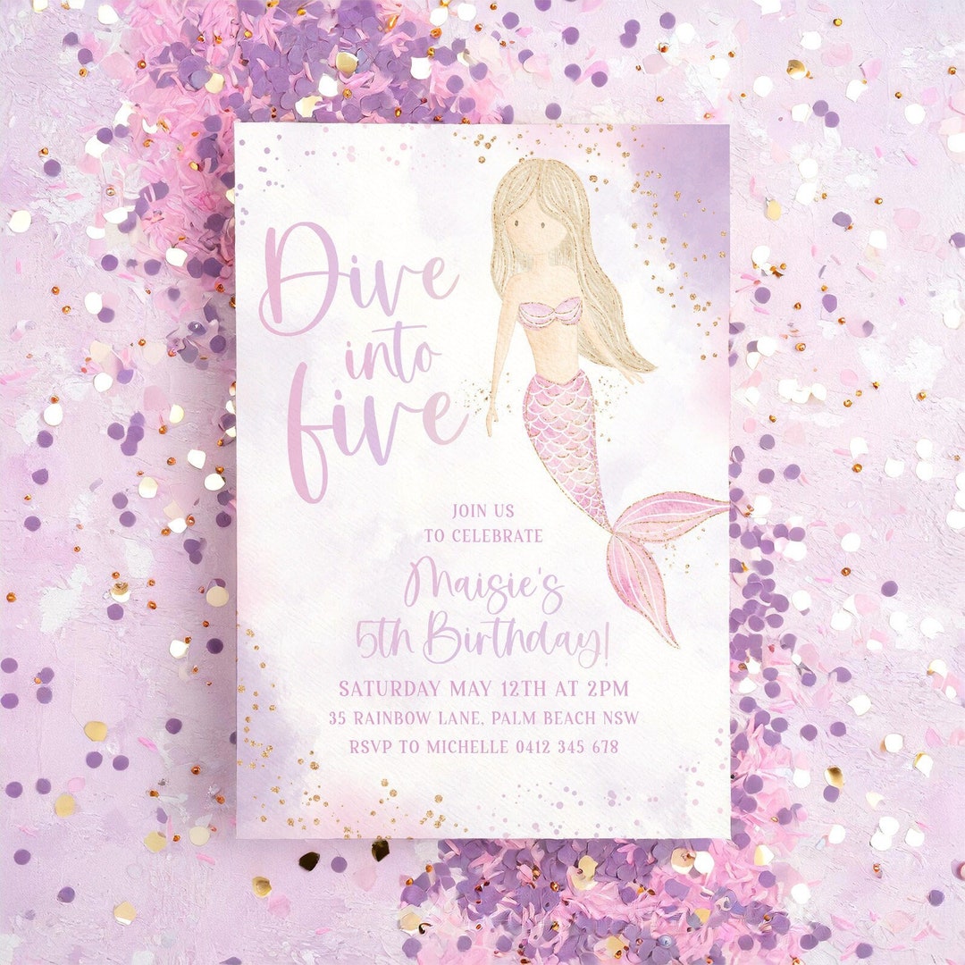 Mermaid Birthday Invitation, Mermaid 5th Birthday Girl, Under the Sea ...