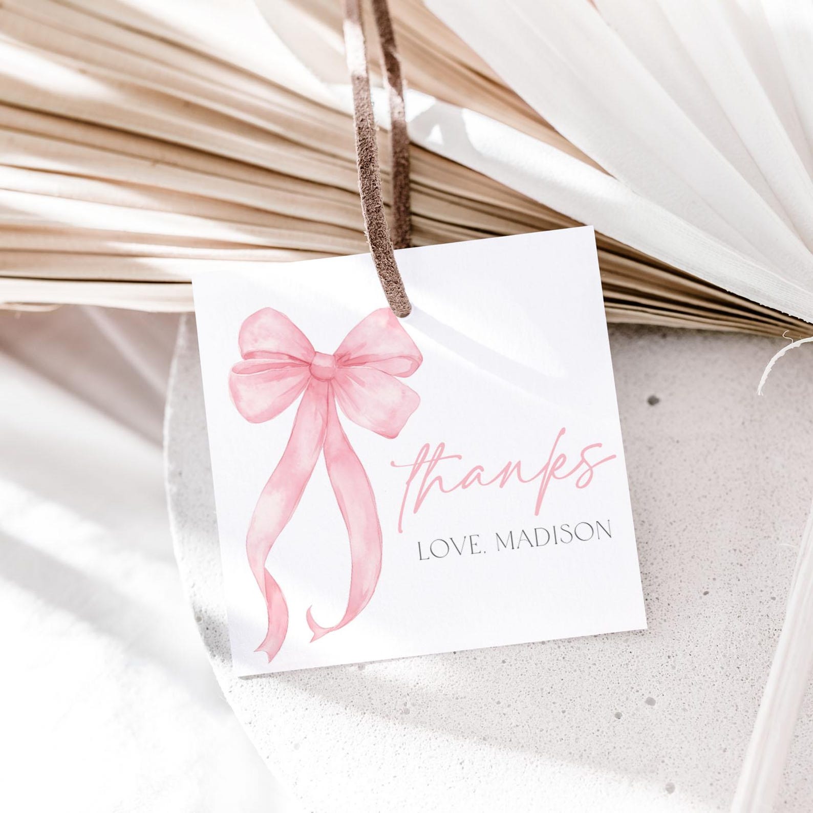 Pink Bow Favor Tags, Pink Bow Baby Shower Favour Tags Printable, Thank ...