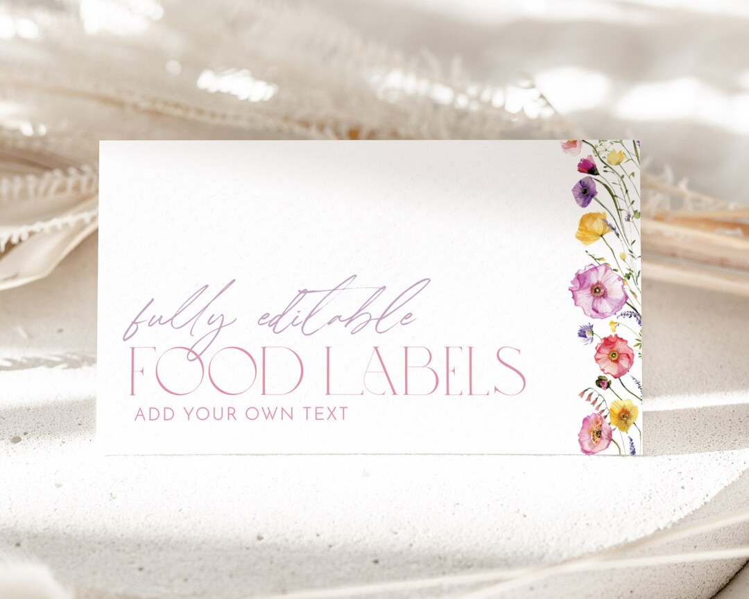 Floral Bridal Shower Food Labels, Food Label Card, Food Tent Cards ...