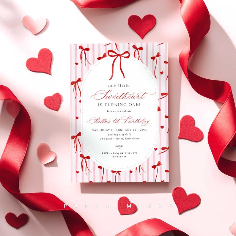 Little Sweetheart is Turning One Invite, Girls Valentine's Day 1st ...