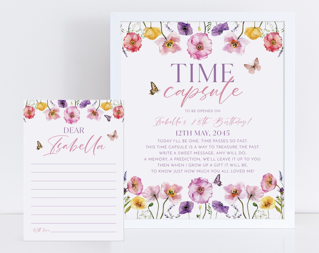 Wildflower Time Capsule, Floral 1st Birthday Time Capsule Sign ...