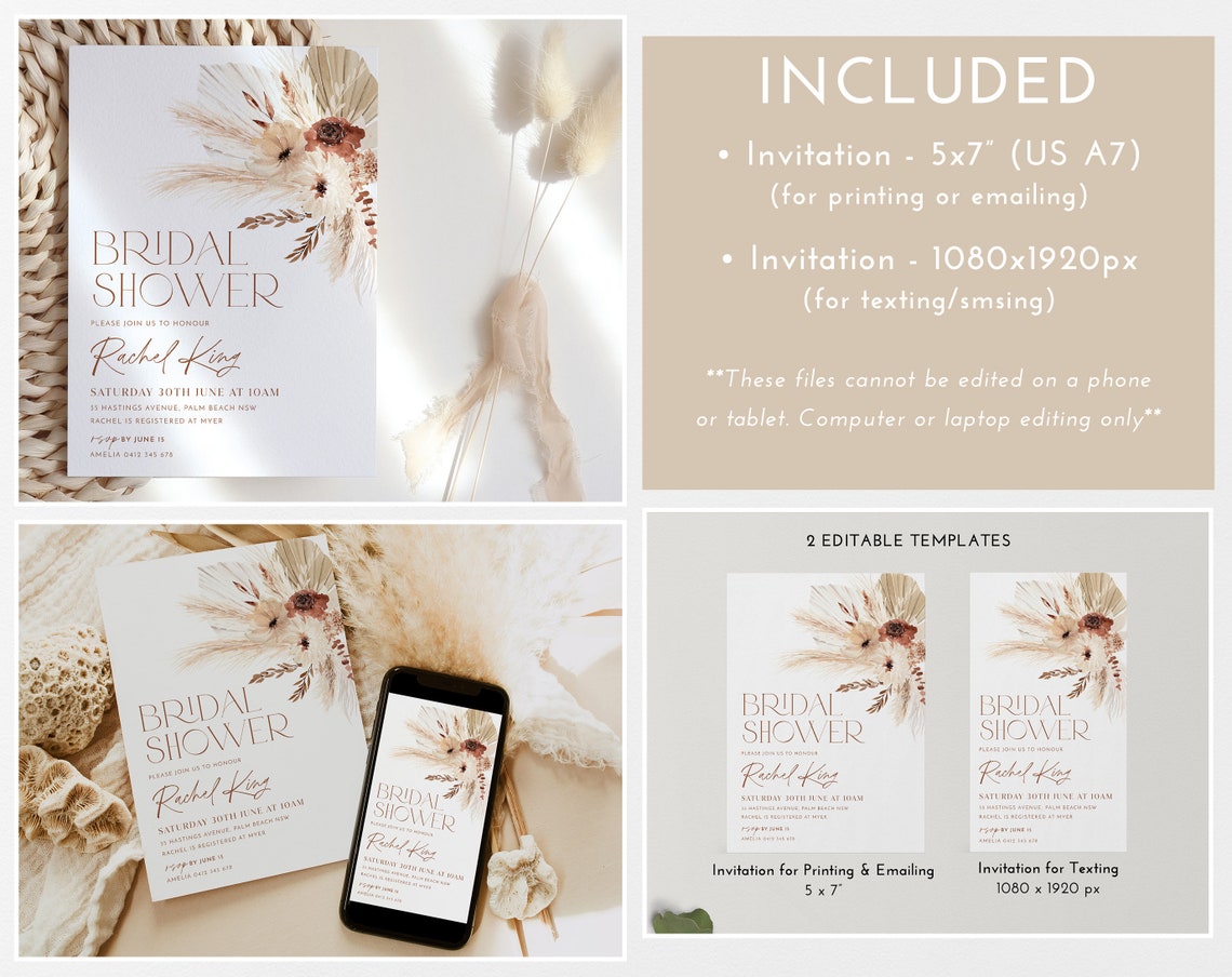 Boho Bridal Shower Invitation Bundle Boho Floral Bridal - Etsy