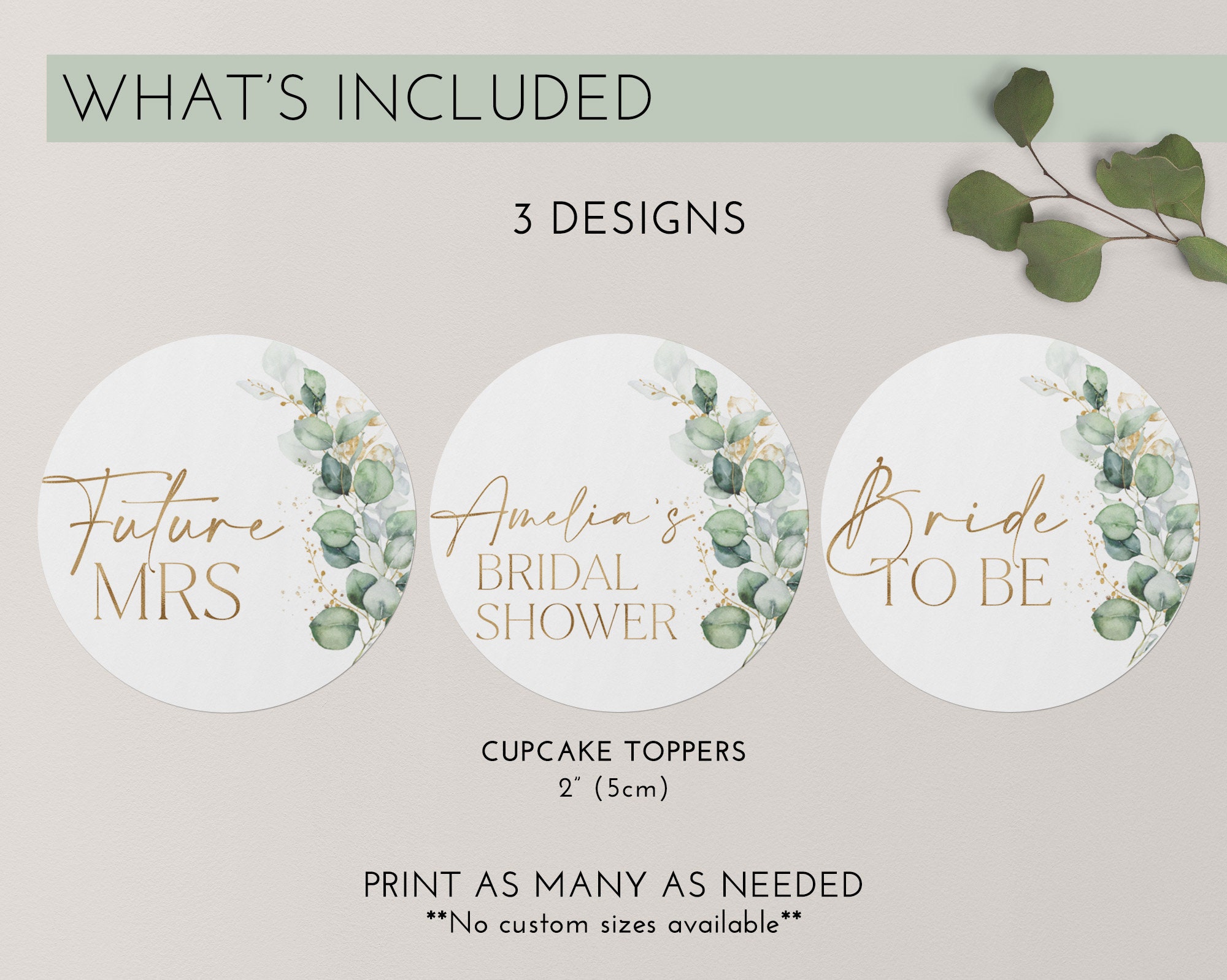 Greenery Cupcake Toppers, Bridal Shower Cupcake Toppers, Printable ...