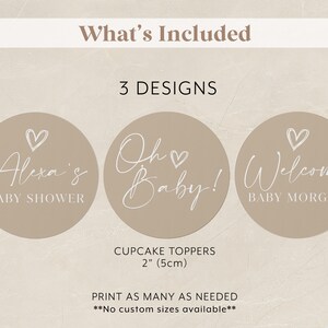 Neutral Cupcake Toppers, Minimal Baby Shower Cupcake Toppers, Printable ...