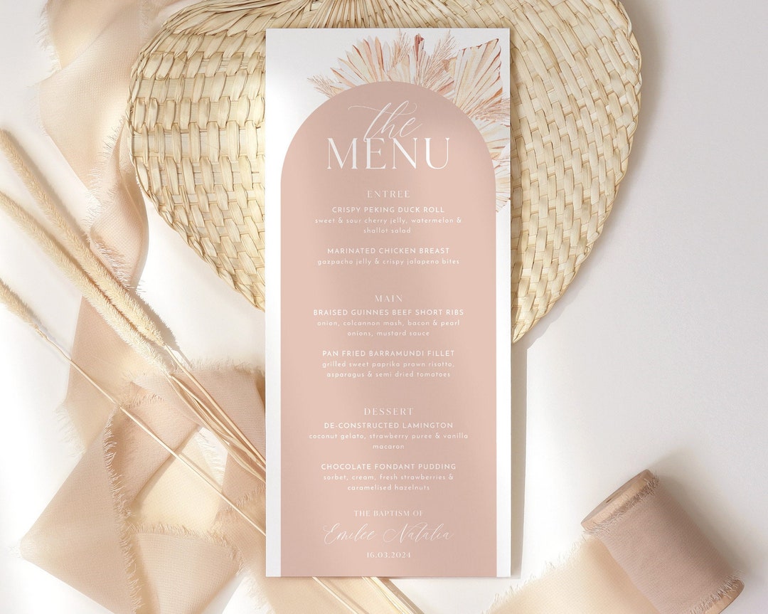 Pink Girls Baptism Menu Template, Printable Christening Menu Template ...