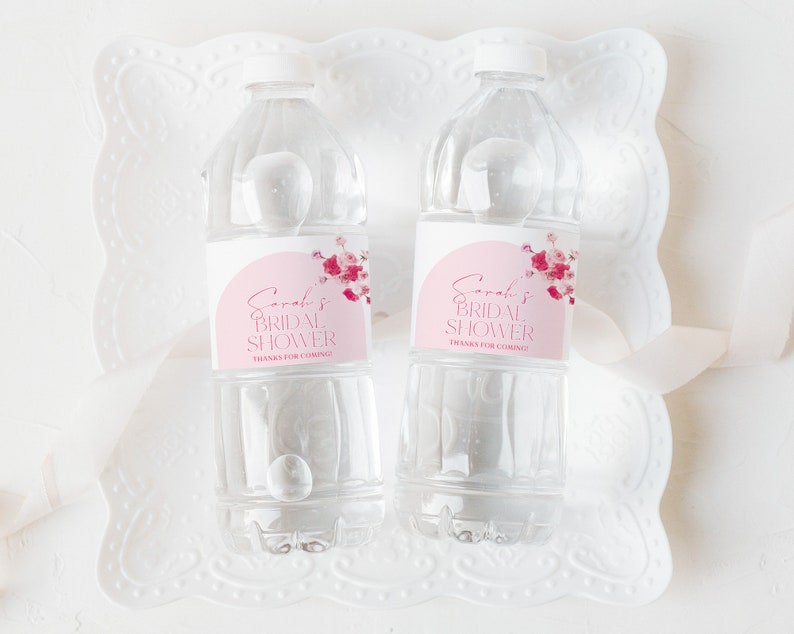 Pink Water Bottle Label, Bridal Shower Water Label, Printable Water ...