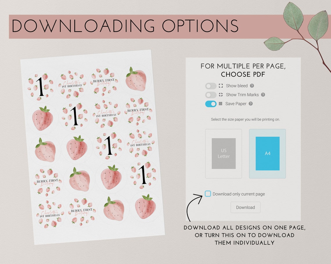 Berry Cupcake Toppers Printable Cupcake Topper Strawberry | Etsy